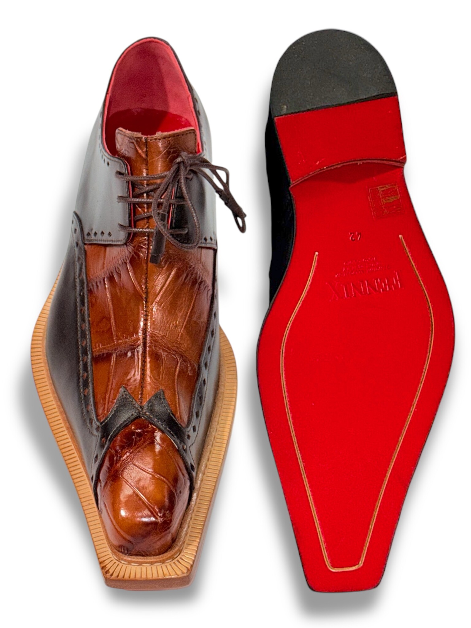 Fennix Harry Genuine Alligator/Leather Shoes Brown/Brandy - Kingsmen Shoes