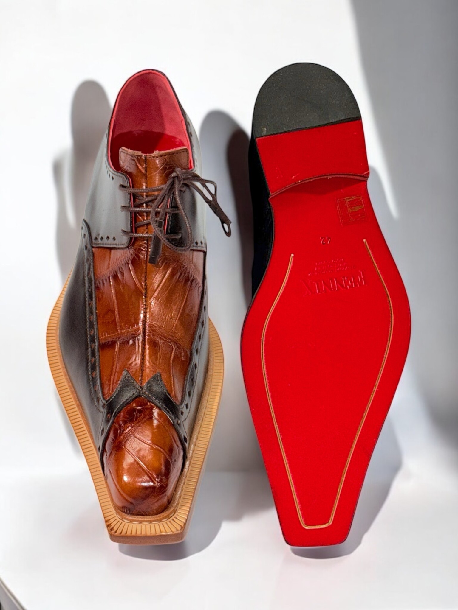 Fennix Harry Genuine Alligator/Leather Shoes Brown/Brandy - Kingsmen Shoes