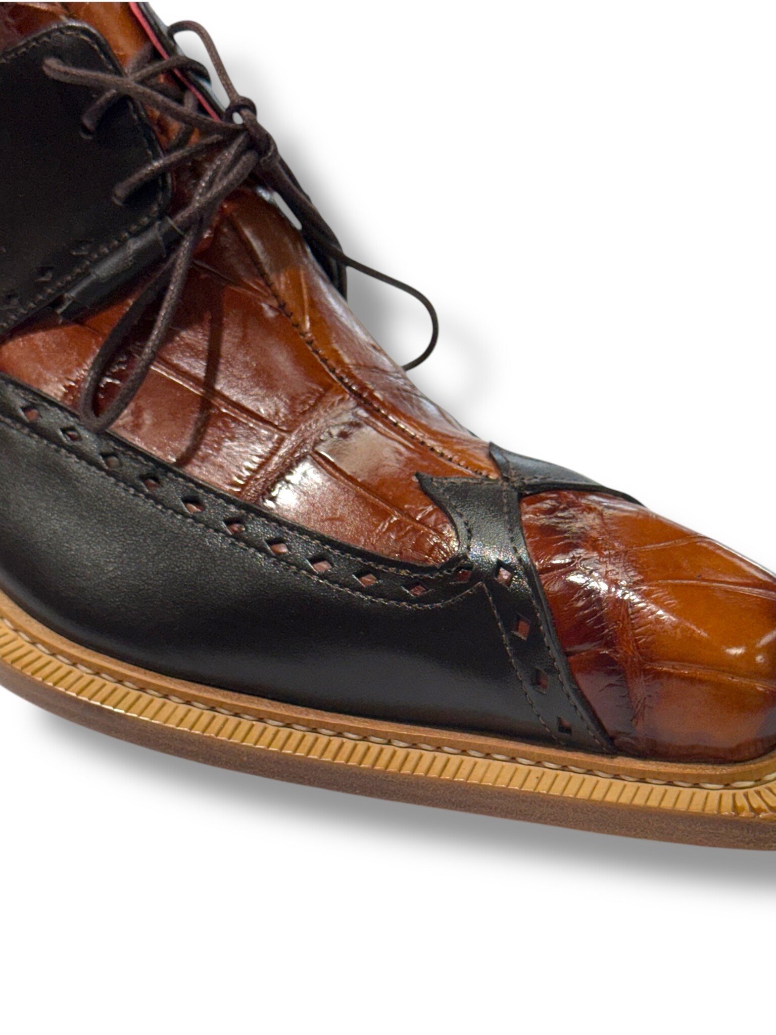 Fennix Harry Genuine Alligator/Leather Shoes Brown/Brandy - Kingsmen Shoes