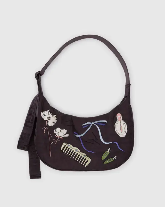Medium Nylon Crescent Bag - Embroidered Get Ready With Me - Tumbleweed Shop & Studio