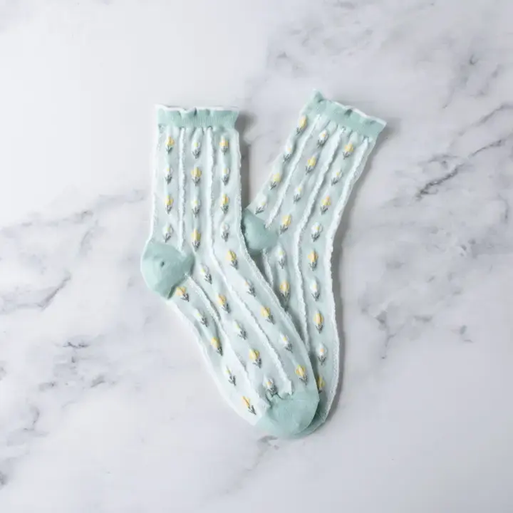Pastel Floral Socks- Mint - Tumbleweed Shop & Studio