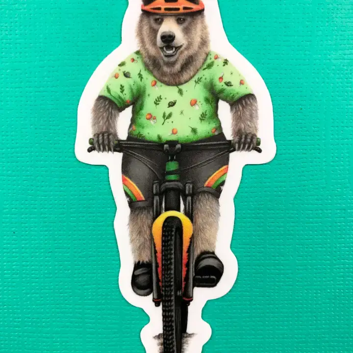 Mountain Biking Bear Sticker - Tumbleweed Shop & Studio