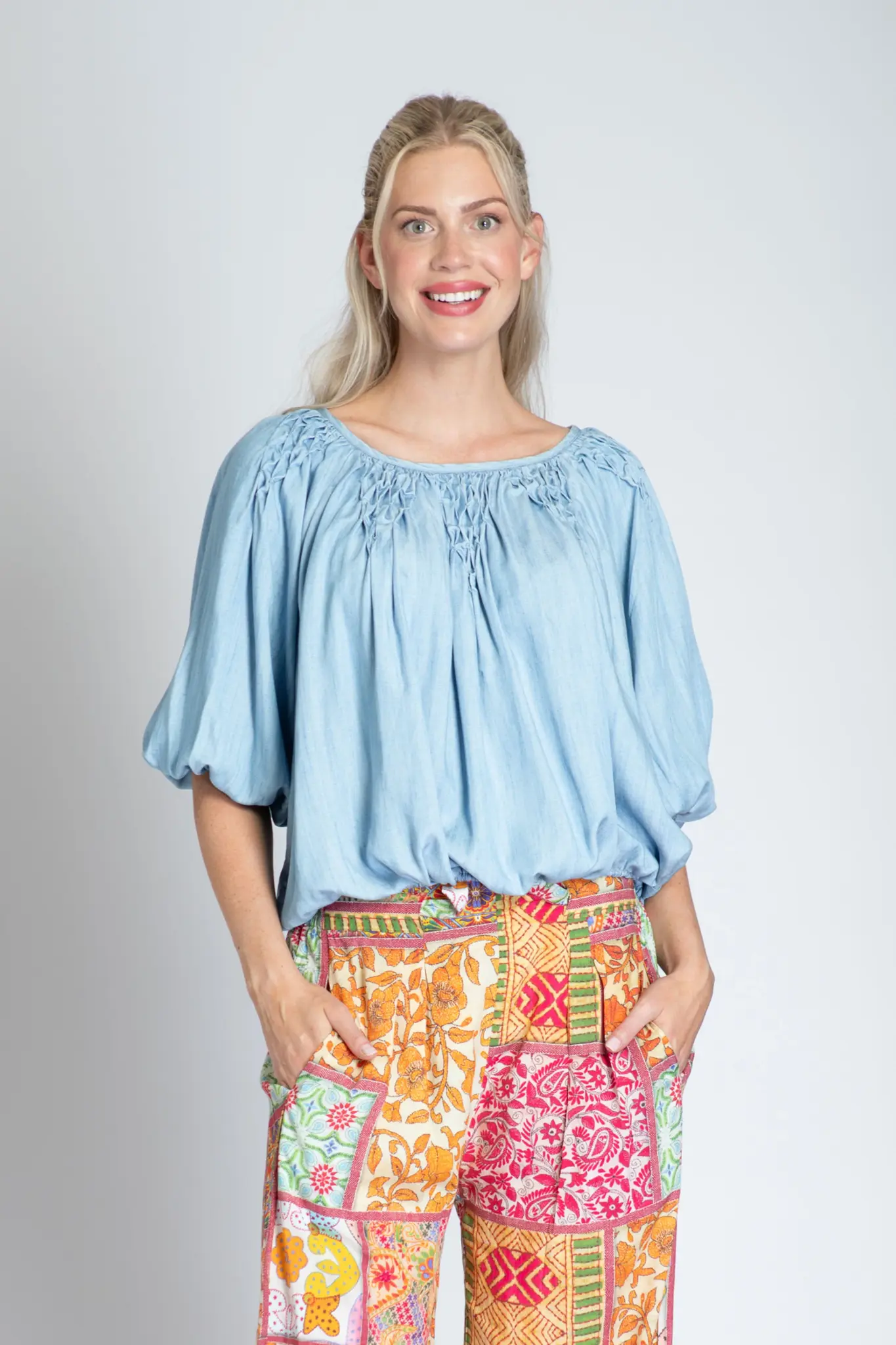APNY Pintuck Blouse With Side Tie - Coyote Moon