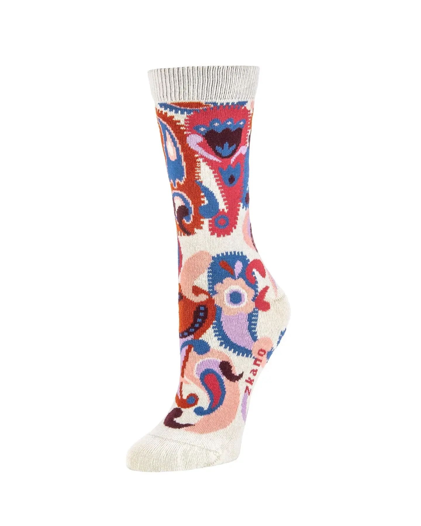 Zkano Paisley A Go-Go Organic Cotton Crew Socks - Coyote Moon