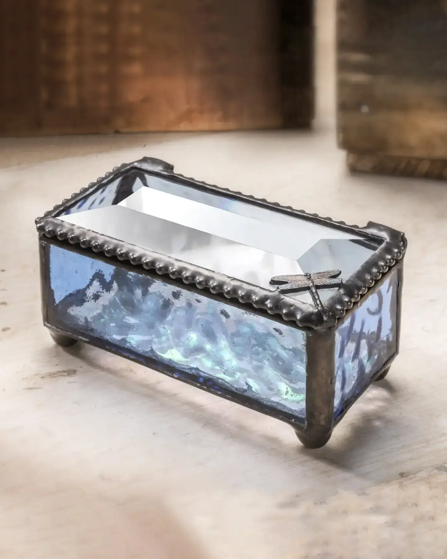 J. Devlin Blue Glass Box with Dragonfly Filigree - Coyote Moon