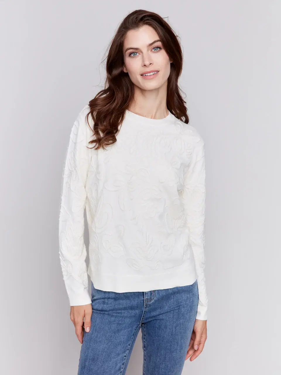 Charlie B Embroidered Round Hem Sweater - Coyote Moon