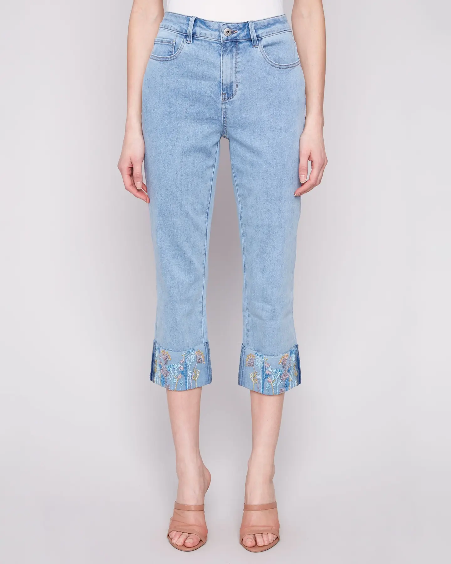Charlie B Cropped Jeans with Embroidered Cuff - Coyote Moon