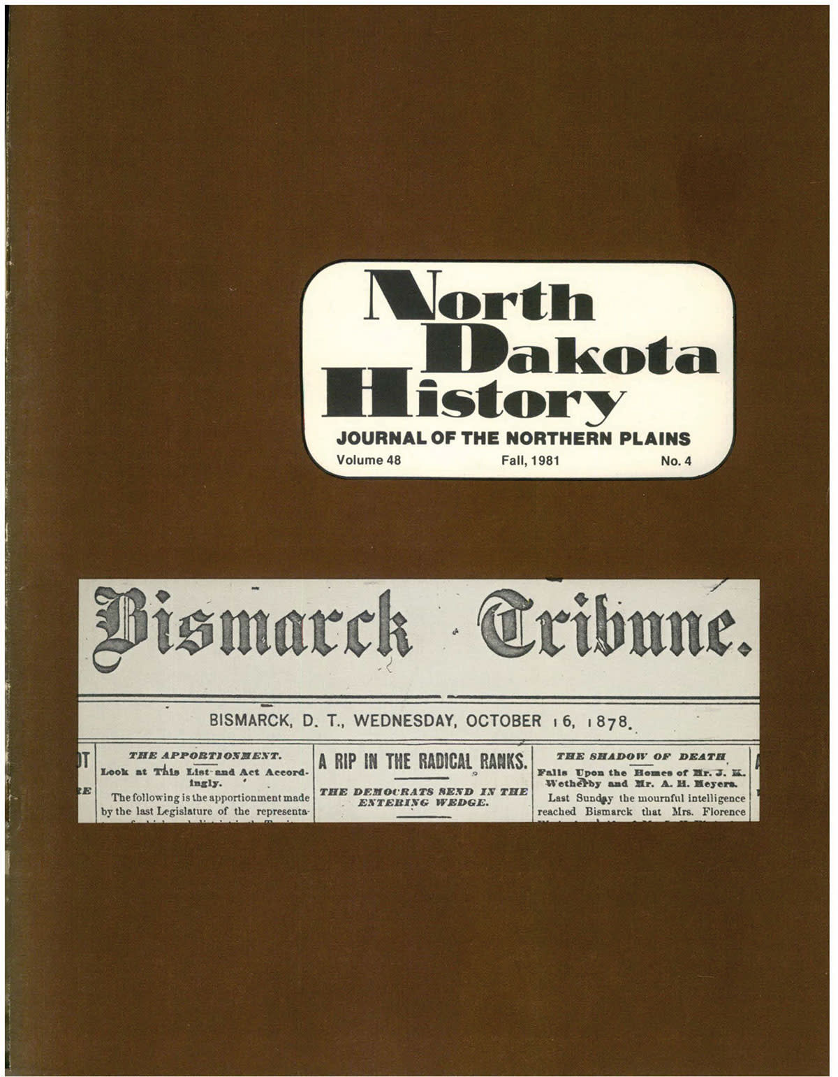 North Dakota History Journal Volume 48 No.4 Fall, 1981 - North Dakota ...