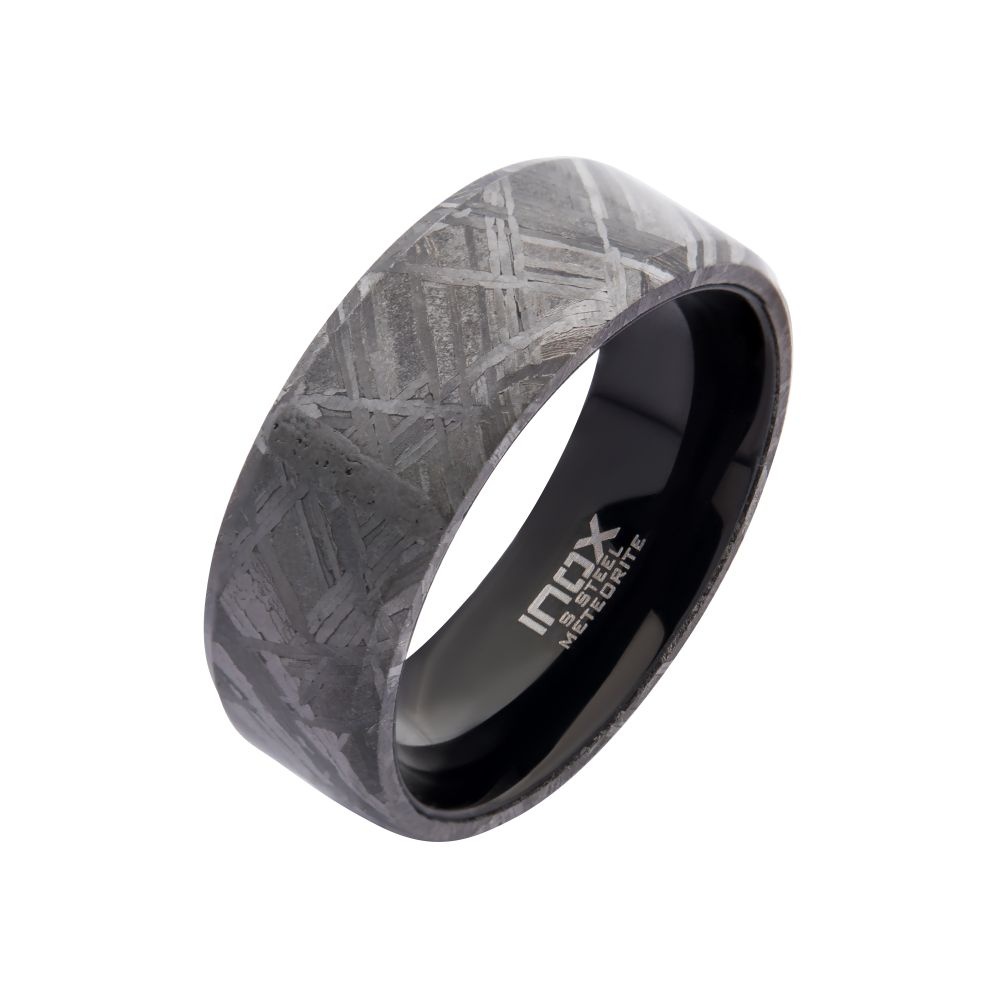 Solid Meteorite Inlay Black IP Ring - Angel Haven Specialty Jewelers