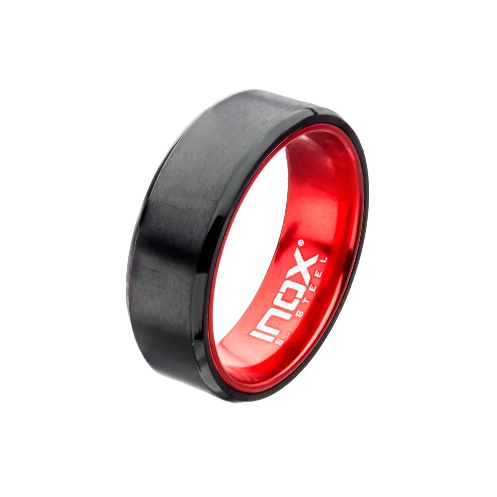 Red, Steel, Black IP Flat Ring - Angel Haven Specialty Jewelers