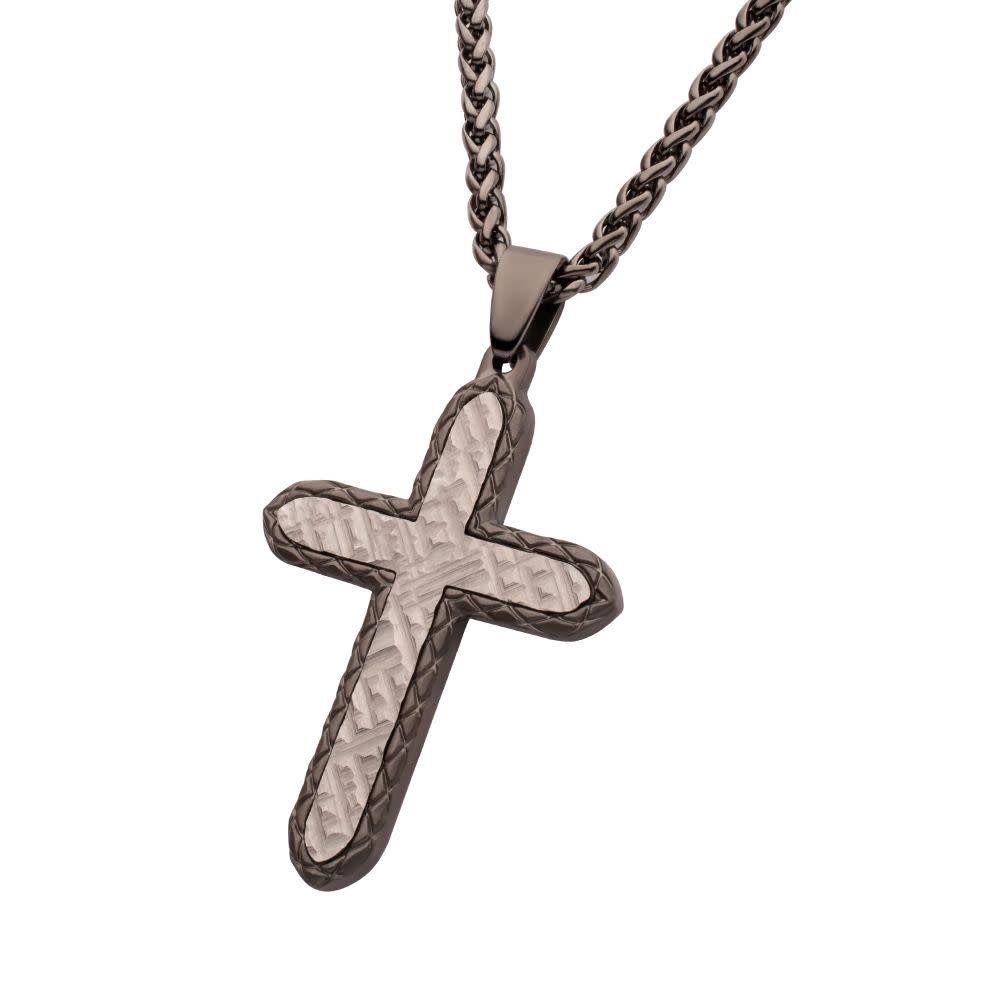 Inox Stainless Steel Gun Metal IP Chiseled Bold Cross Necklace - 24 ...