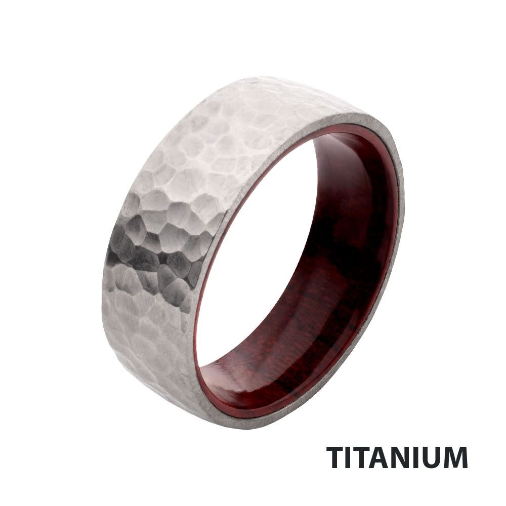 Inox Titanium & Redwood Matte Finish Hammered Comfort Fit Ring - Angel ...