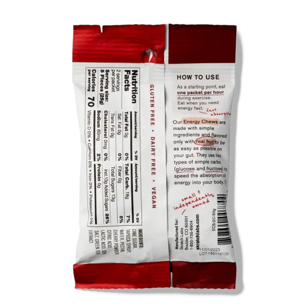 SKRATCH LABS. Skratch Labs Energy Chews . Sabor Sour cherry c/ cafeína ...