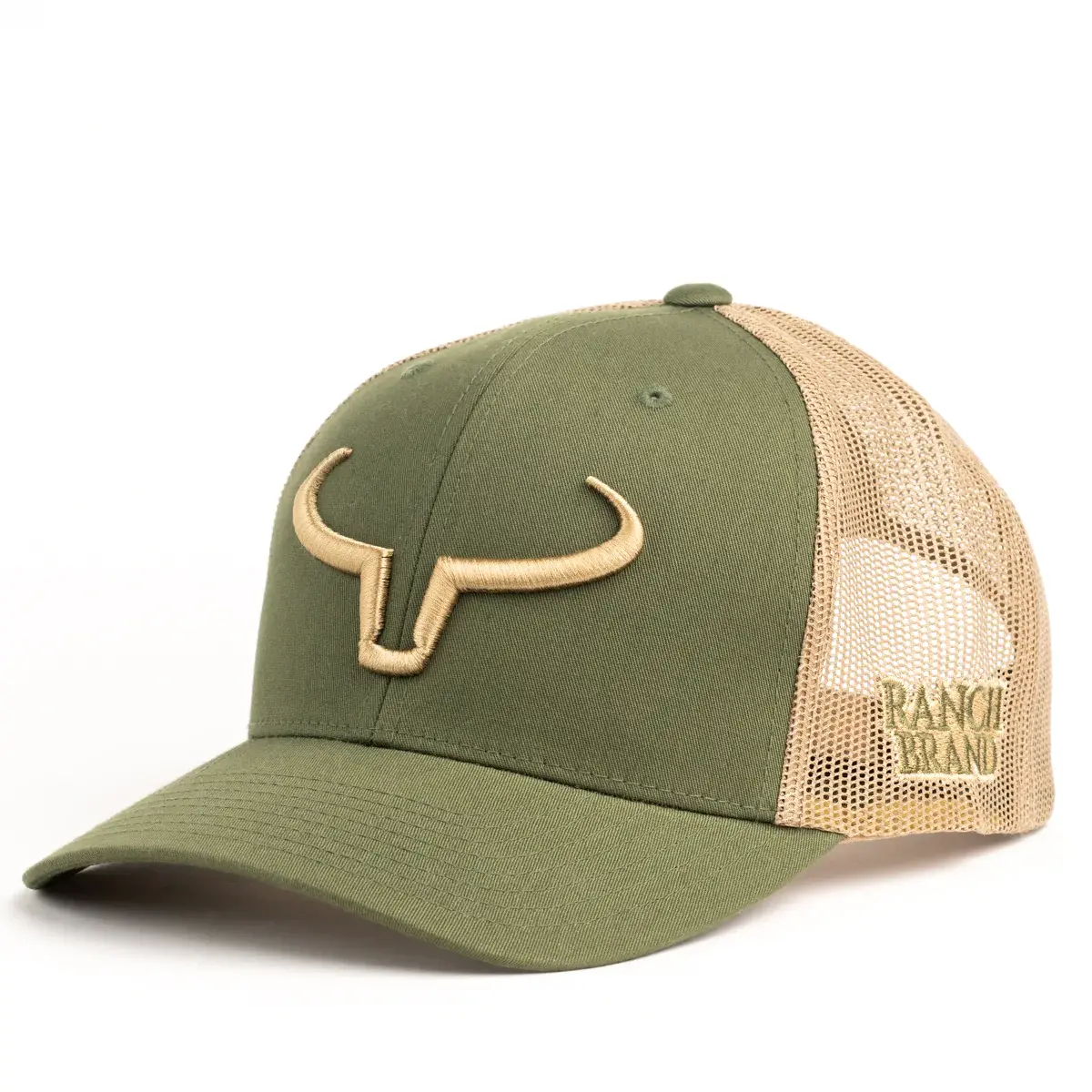 Ranch Brand Rancher Cap, Moss Green & Beige Mesh | Gold Logo ...