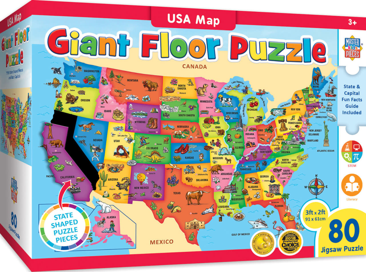 MasterPieces 12001 USA Map - 80 Piece Floor Puzzle - Chuck's Trains ...