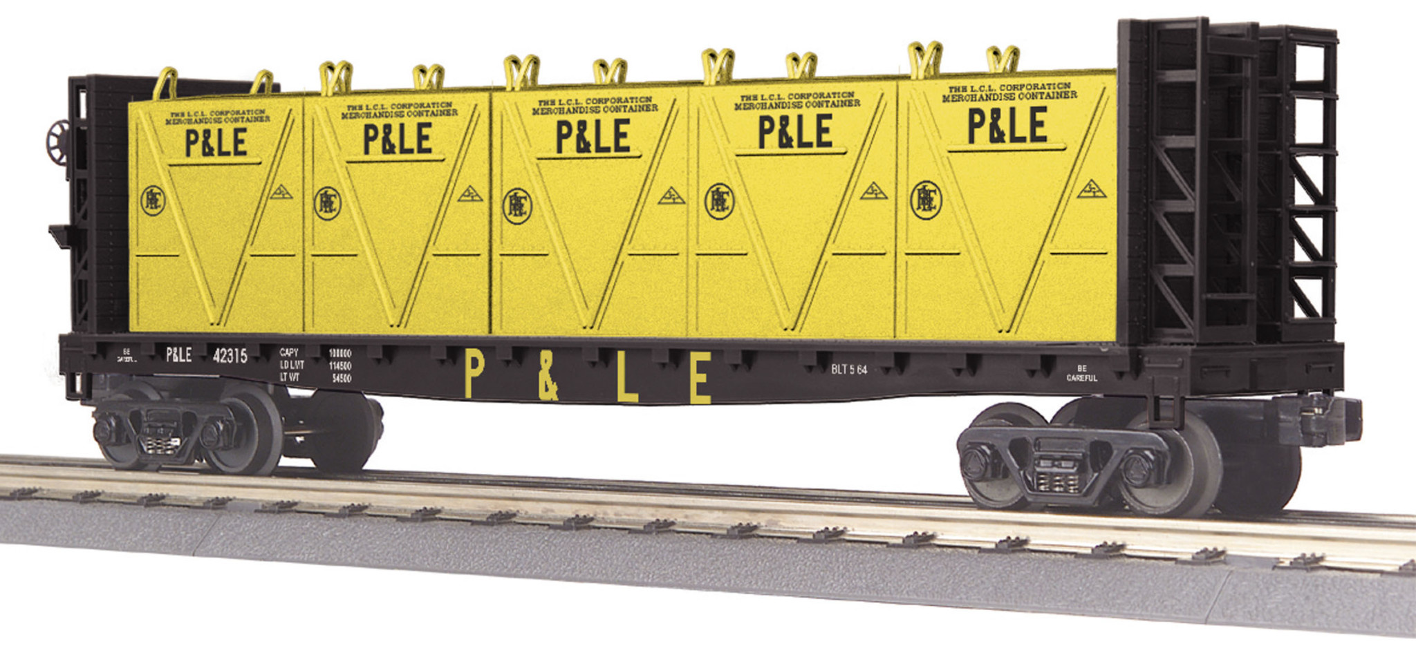 MTH 3076606 O PL&E Flat Car - w/Bulkheads & LCL Containers - Chuck's ...