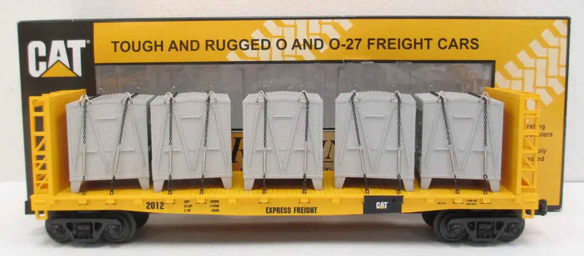 MTH Flat Car - w/Bulkheads & LCL Containers - Caterpillar - Chuck's ...