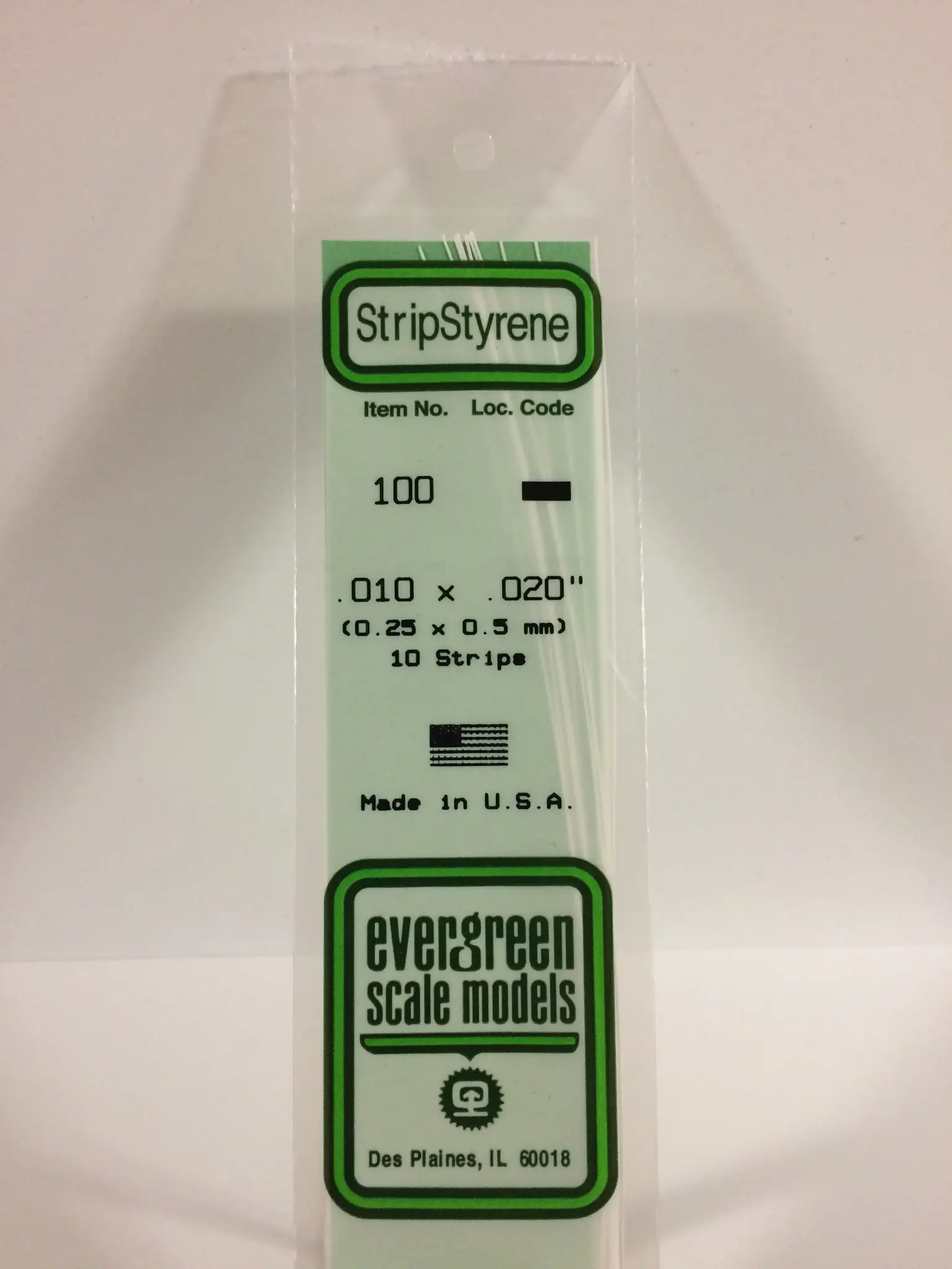 Evergreen 100 Styrene Strip .010x.020" 10/ - Chuck's Trains & Hobby Depot