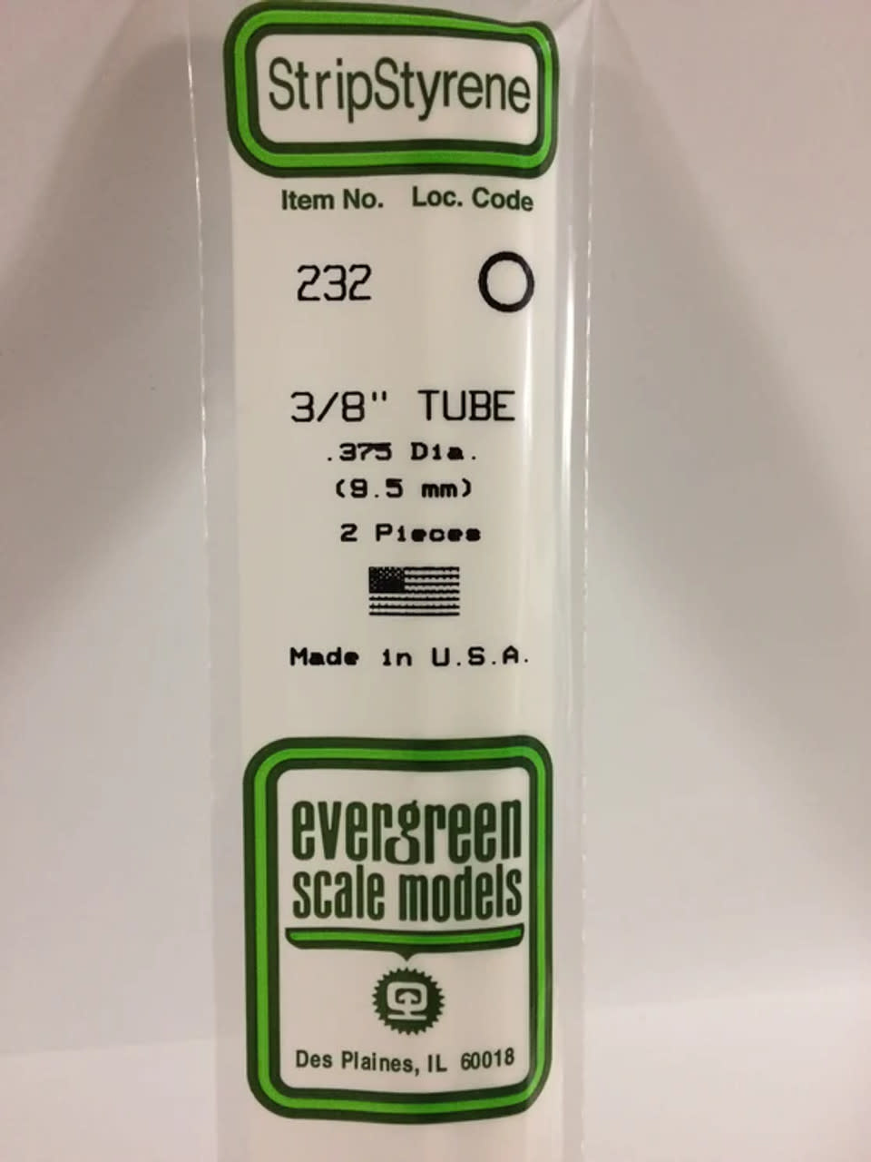 Evergreen 232 Styrene Tube .375" Dia 2/ - Chuck's Trains & Hobby Depot