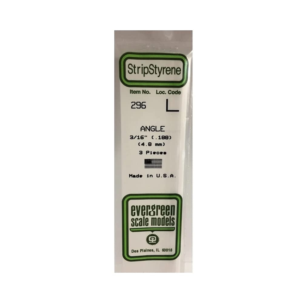 Evergreen 296 Styrene angles .188" 3/ - Chuck's Trains & Hobby Depot