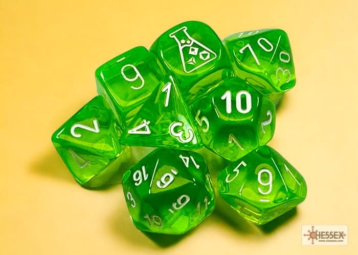 Chessex 30062 7 Die Set Translucent Rad Green/White Lab 7 - Chuck's ...