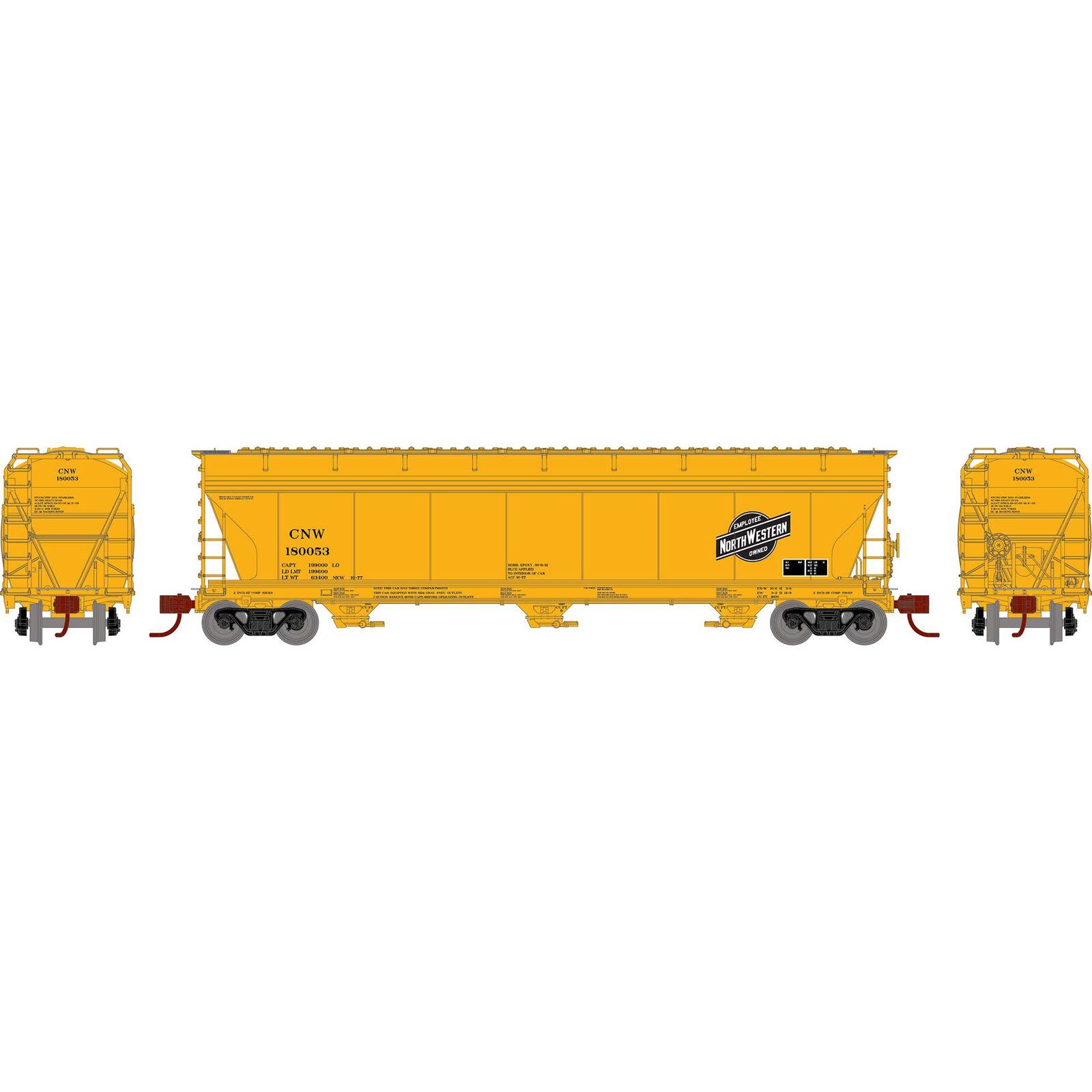 8491 N ACF 4600 3 Bay CF Hopper C&NW 180053 - Chuck's Trains & Hobby Depot