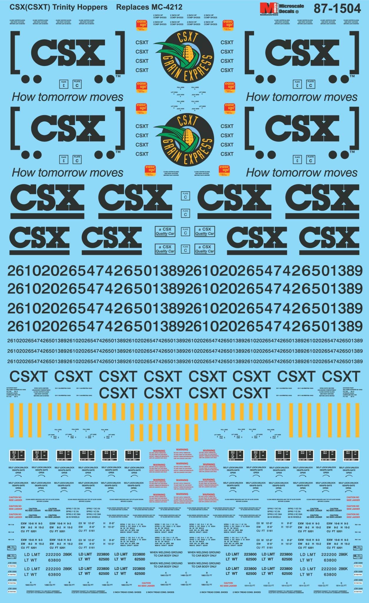 60-1504 N Scale - CSX (CSXT) Trinity Hoppers Decals - Chuck's Trains ...