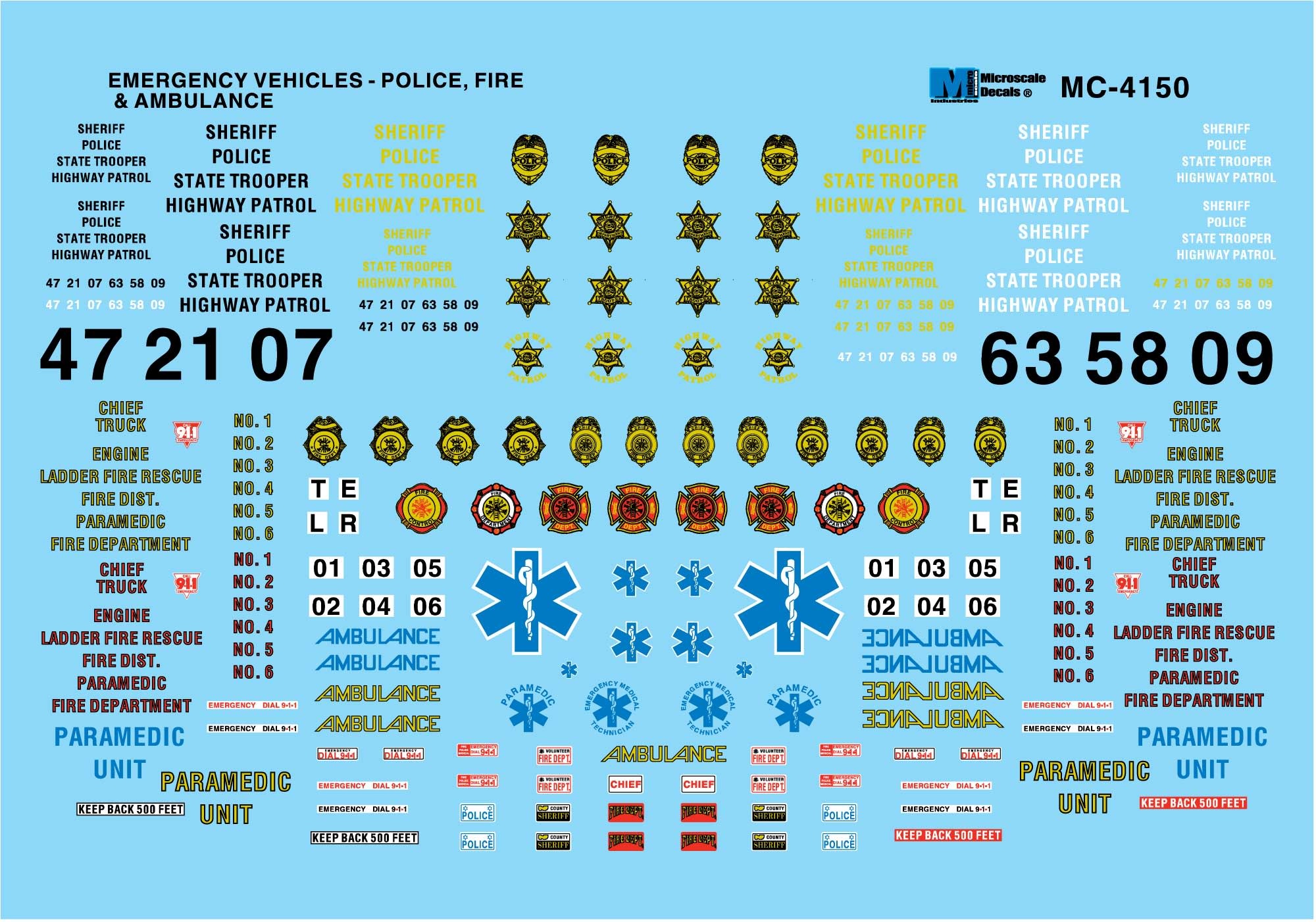 MC-4150 HO Scale - Emergency Vehicles - Ambulance, Fire, Police 1970 ...