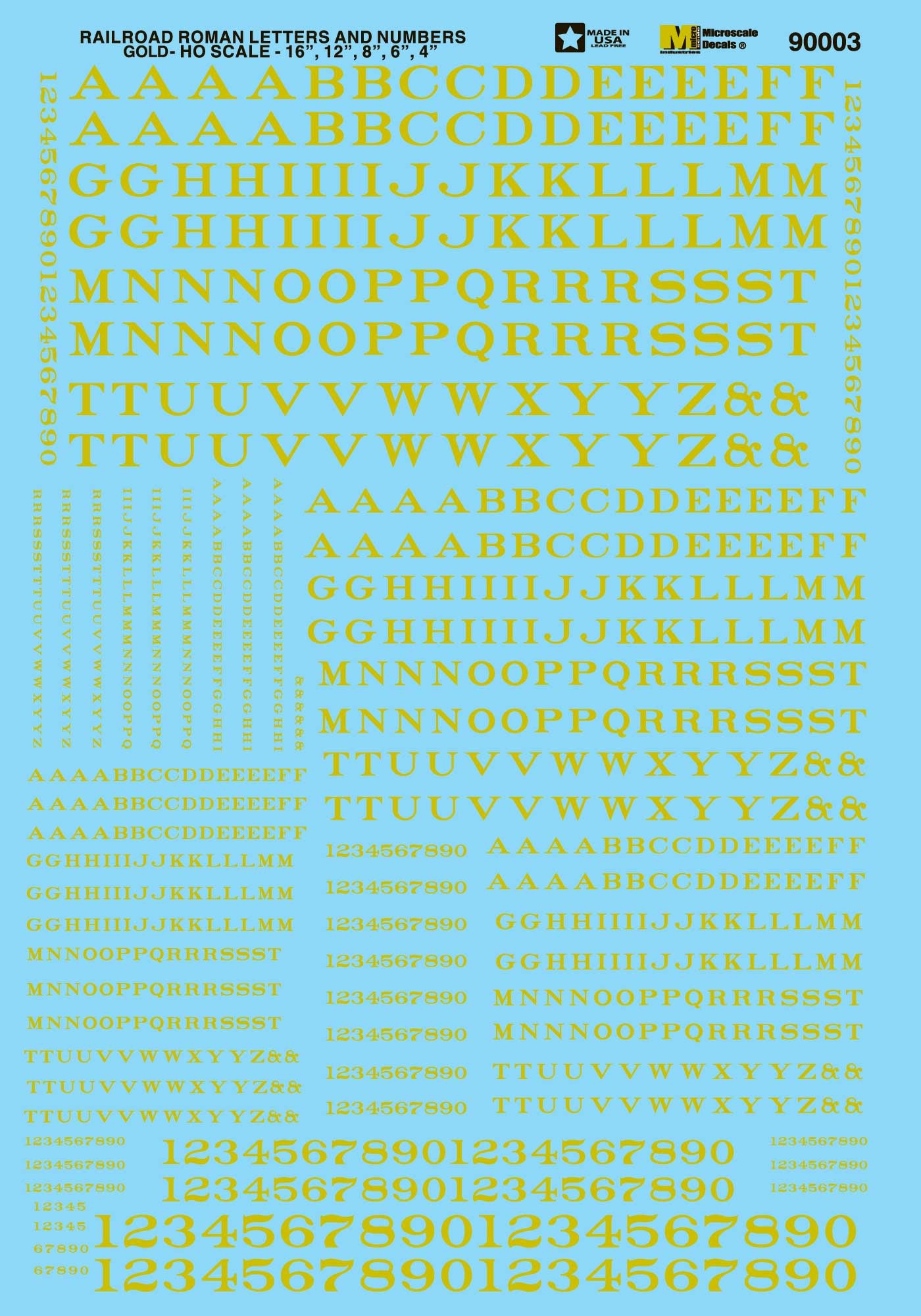 70003 N Scale - Alphabets - Railroad Roman - Gold Decals - Chuck's ...