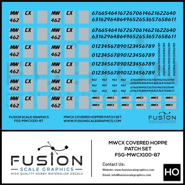 Fusion HO Scale MWCX Covered Hopper Patching Decal Set - Chuck's Trains ...