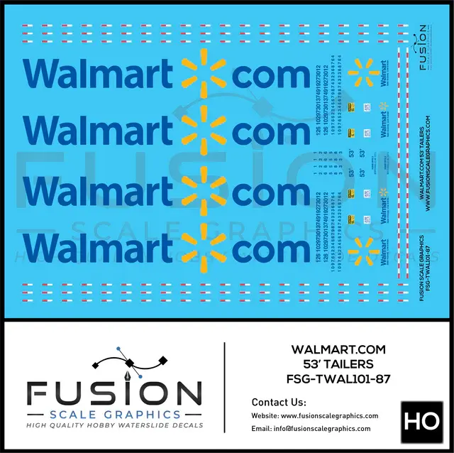 Fusion HO Scale Walmart 53' Trailer Decals - Chuck's Trains & Hobby Depot