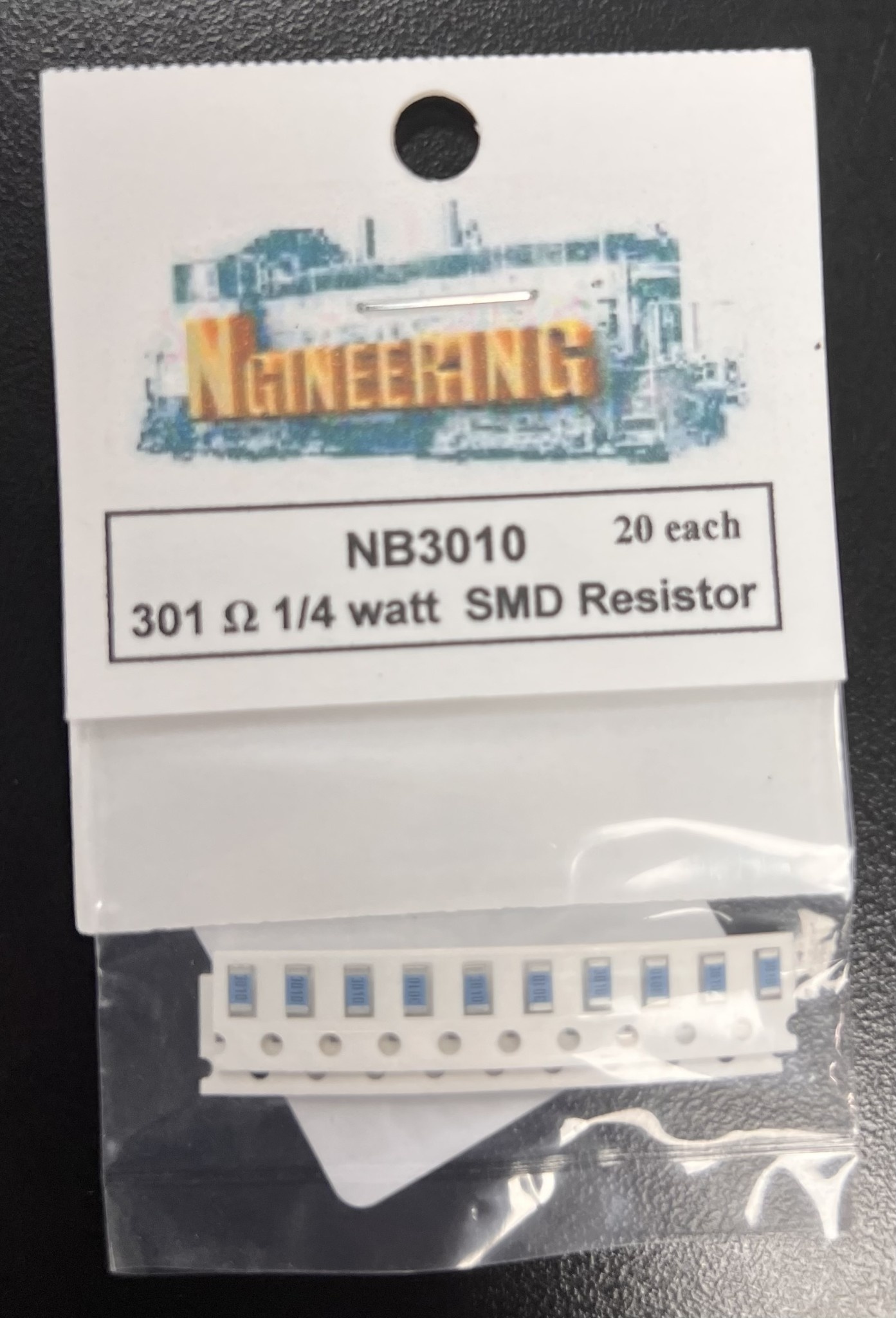 Ngineering NB3010 1/4 Watt 301-Ohm SMD Resistor - 20 Pack - Chuck's ...