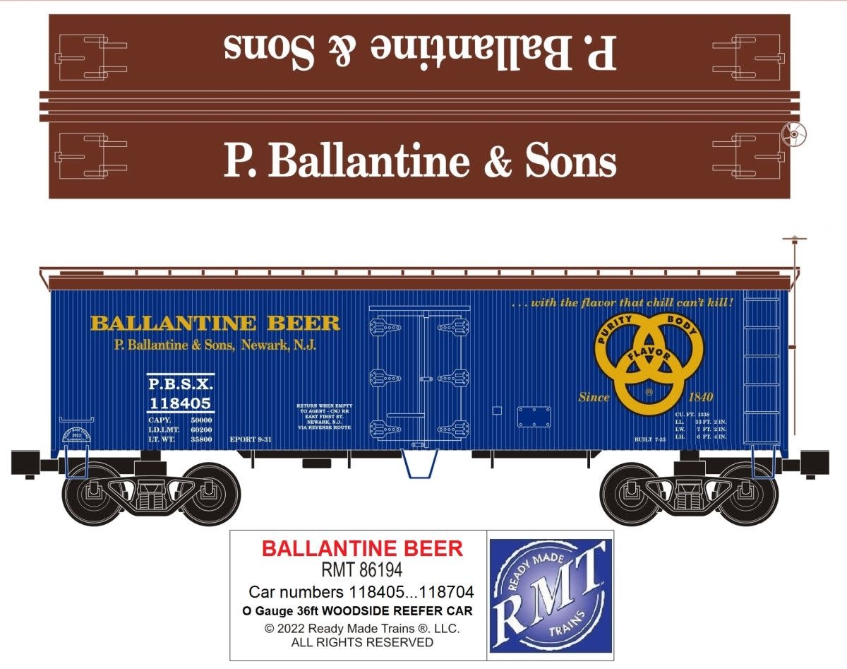 Ready Made Trains 86194 O Woodside Reefer Ballantine Beer - Chuck's ...