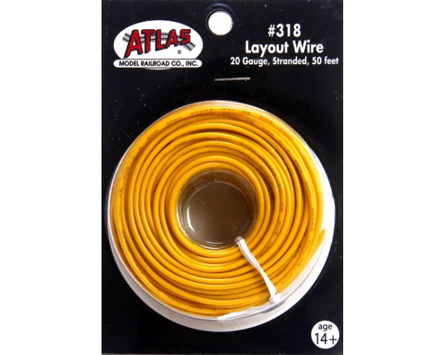 Atlas 318 50' Stranded Wire, 20 Gauge/Yellow - Chuck's Trains & Hobby Depot