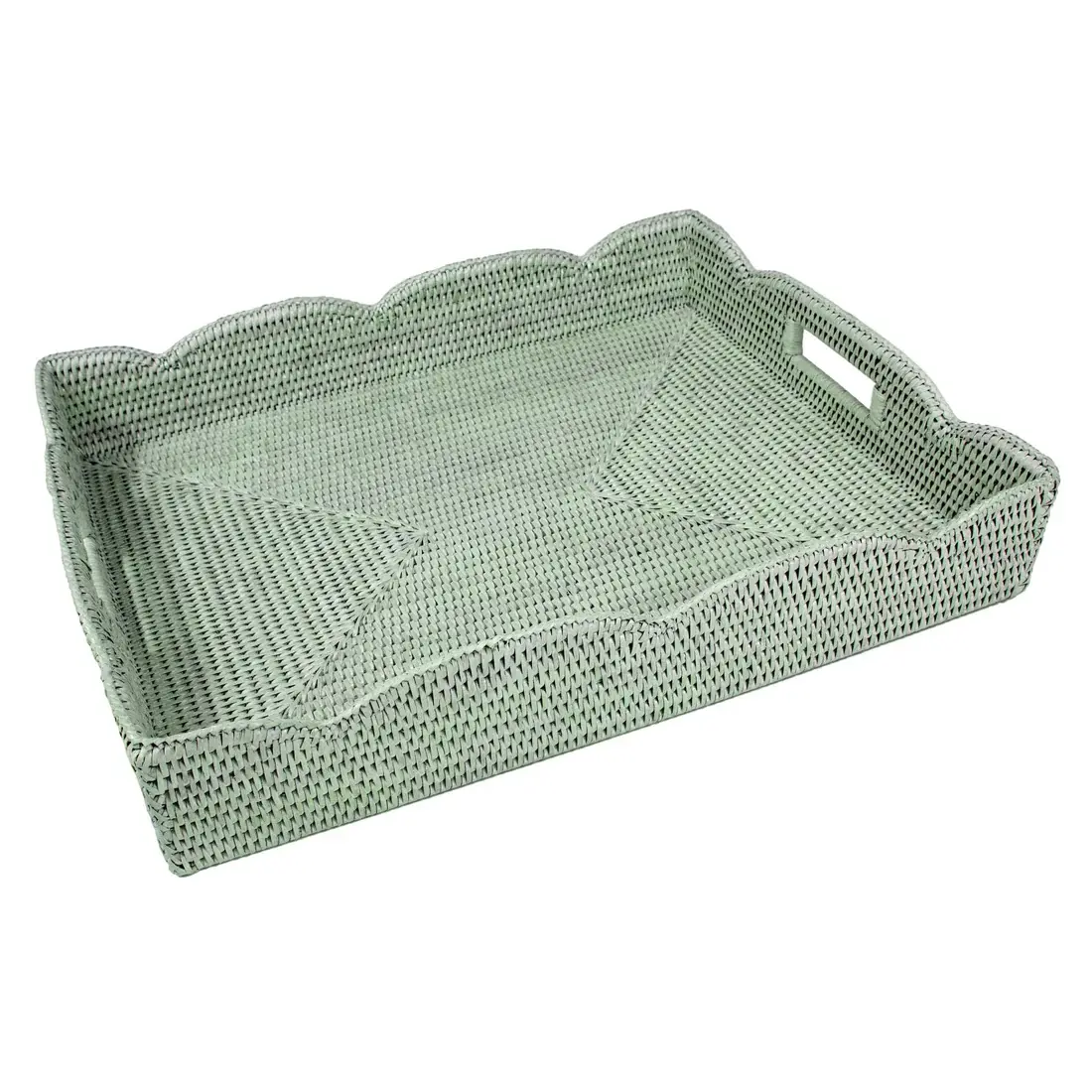 Light Green Scalloped Rattan Tray - Kenneth Ludwig