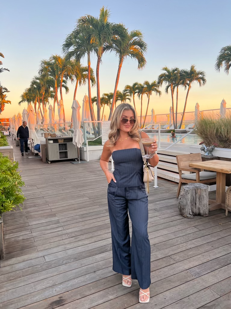 Blue Pinstripe Milani Pants - Blank Paige Boutique