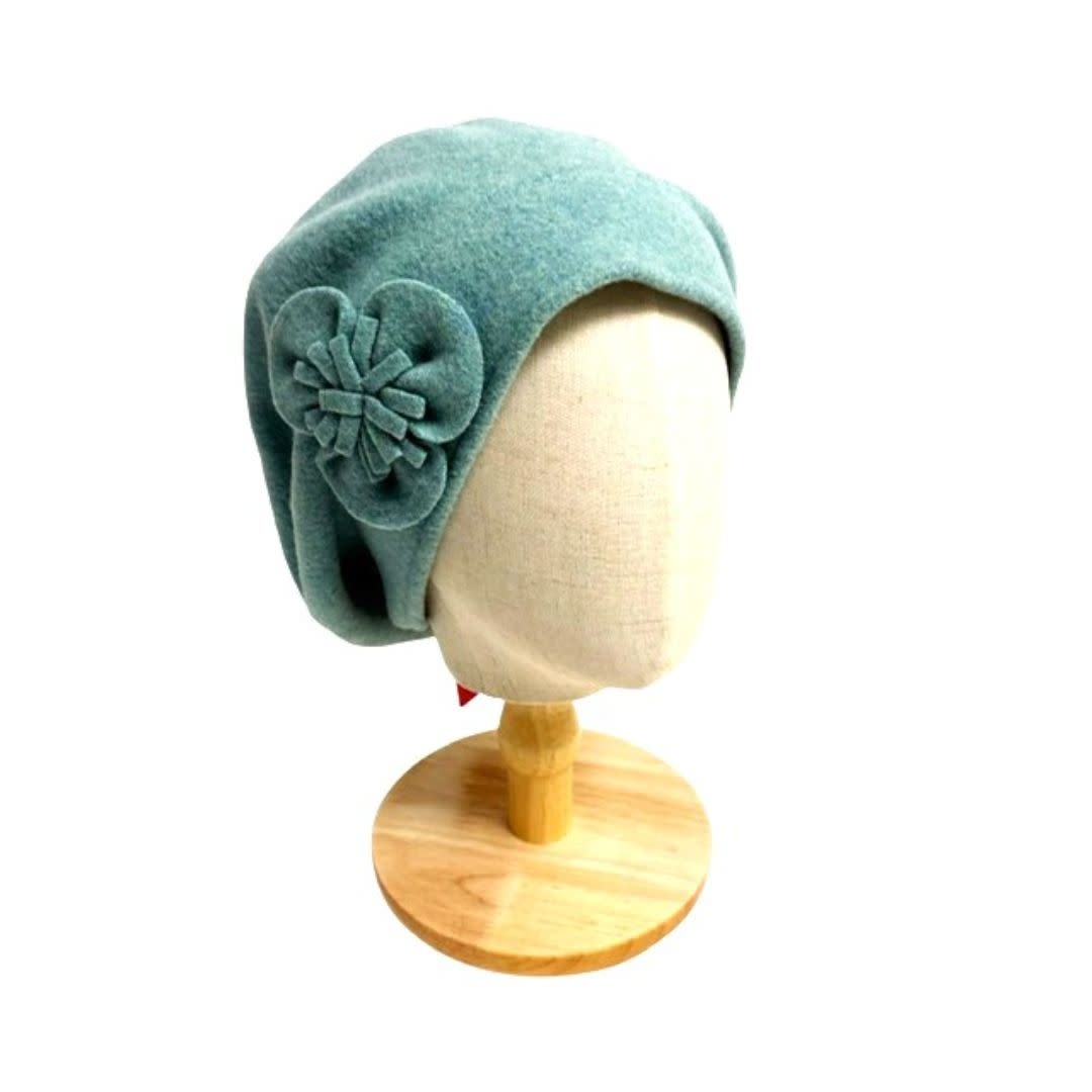 Boiled Wool Slouch Cap w/ Flower - New Horizons Downtown