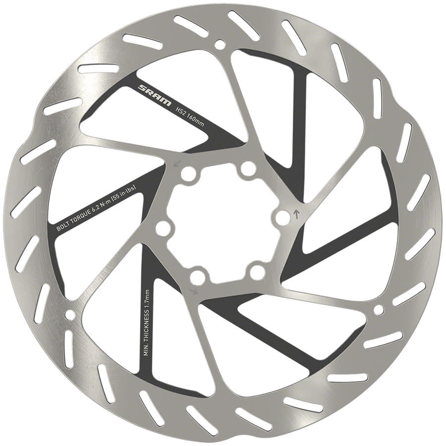 SRAM HS2 Disc Brake Rotor - 160mm, 6-Bolt, Rounded, Silver/Black ...