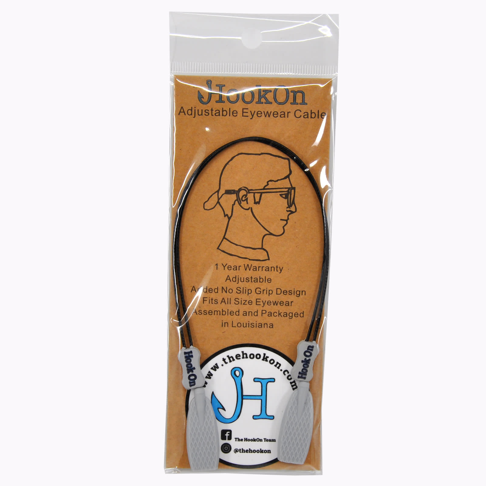 HookOn Hook On Cable Adj. Silver Adjustable sunglass retainer - Everything Kayak