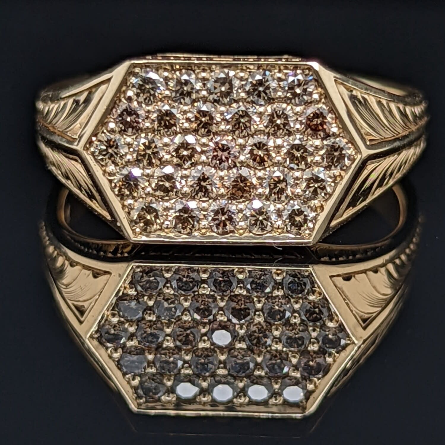 Modern Heirloom® Signet Pave Hex 14K 1ct Diamond - Silver Bonsai Gallery