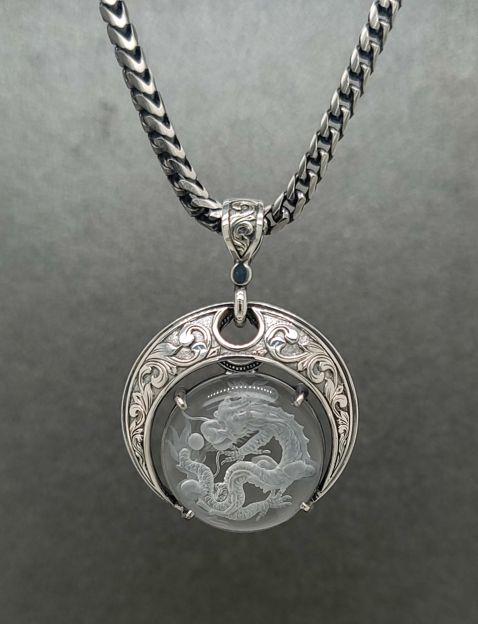 Quartz Dragon Relic, Sterling & Carved Quartz - Silver Bonsai Gallery