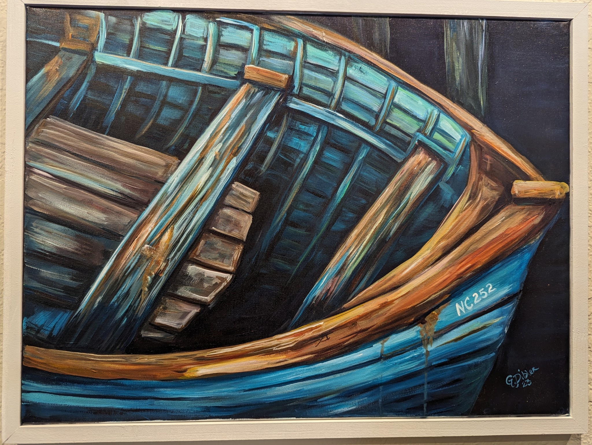 Gretchen Dibler Art "Old Teal Boat Hull" - Silver Bonsai Gallery
