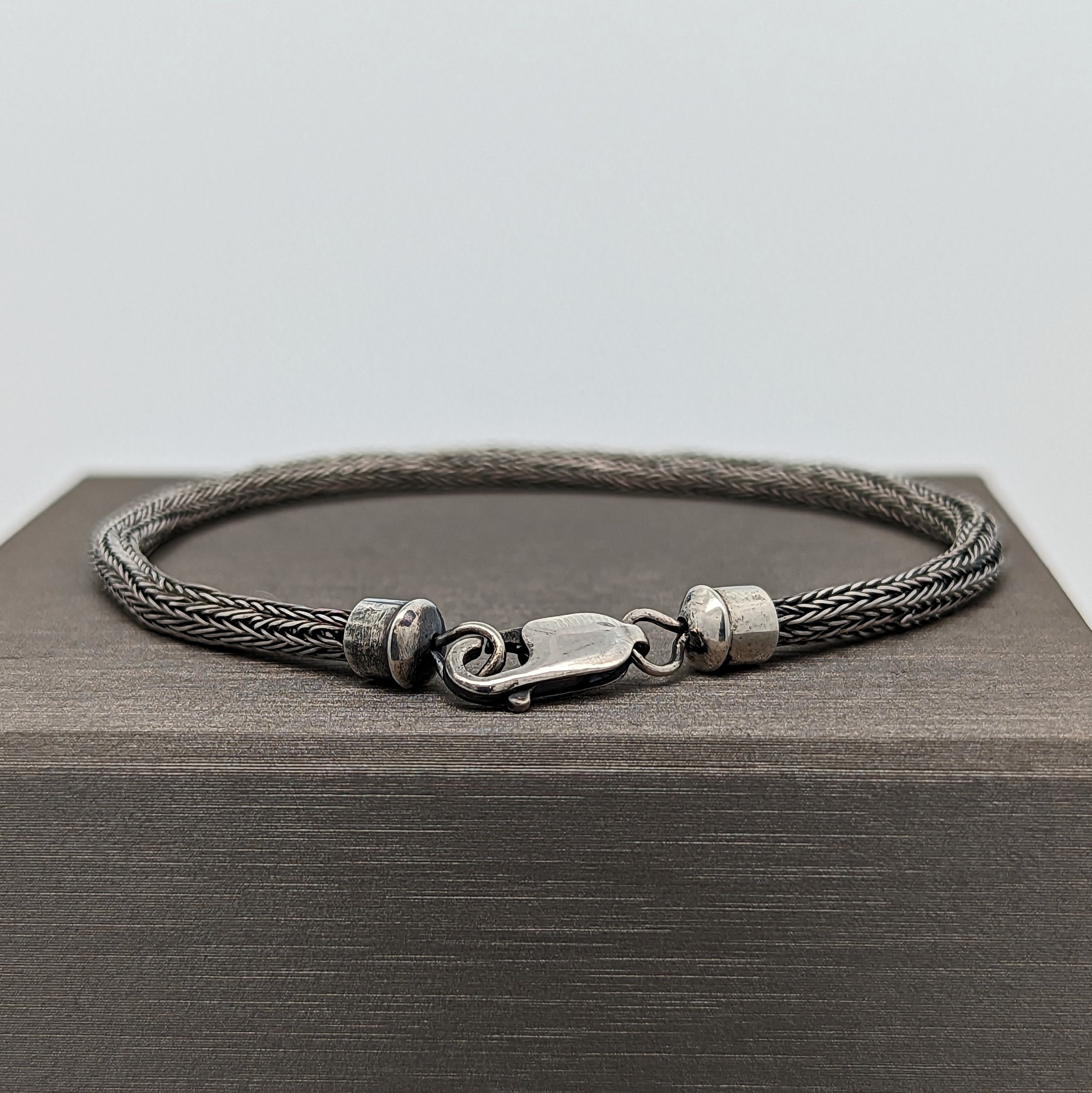 Men's Twisted Fox Tail Braid Bracelet - 8.25" - Silver Bonsai Gallery