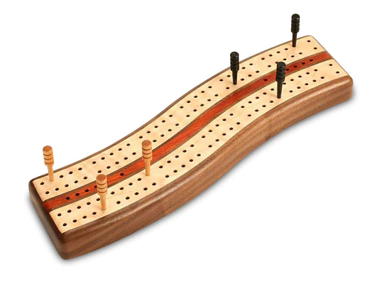 Cribbage Board, S-Curve Walnut Inlay - Silver Bonsai Gallery