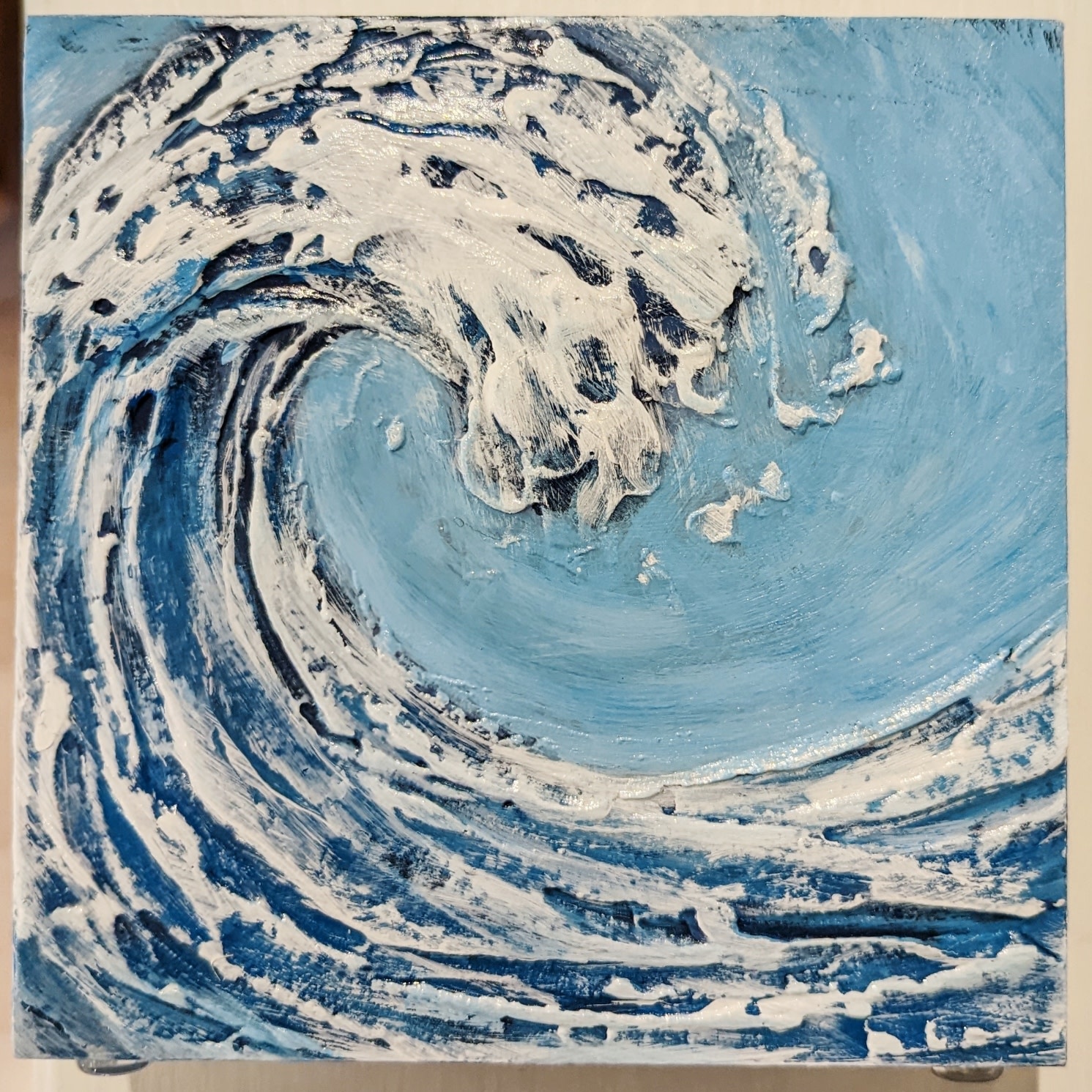 6x6 Wave - Mix Media Painting - Silver Bonsai Gallery