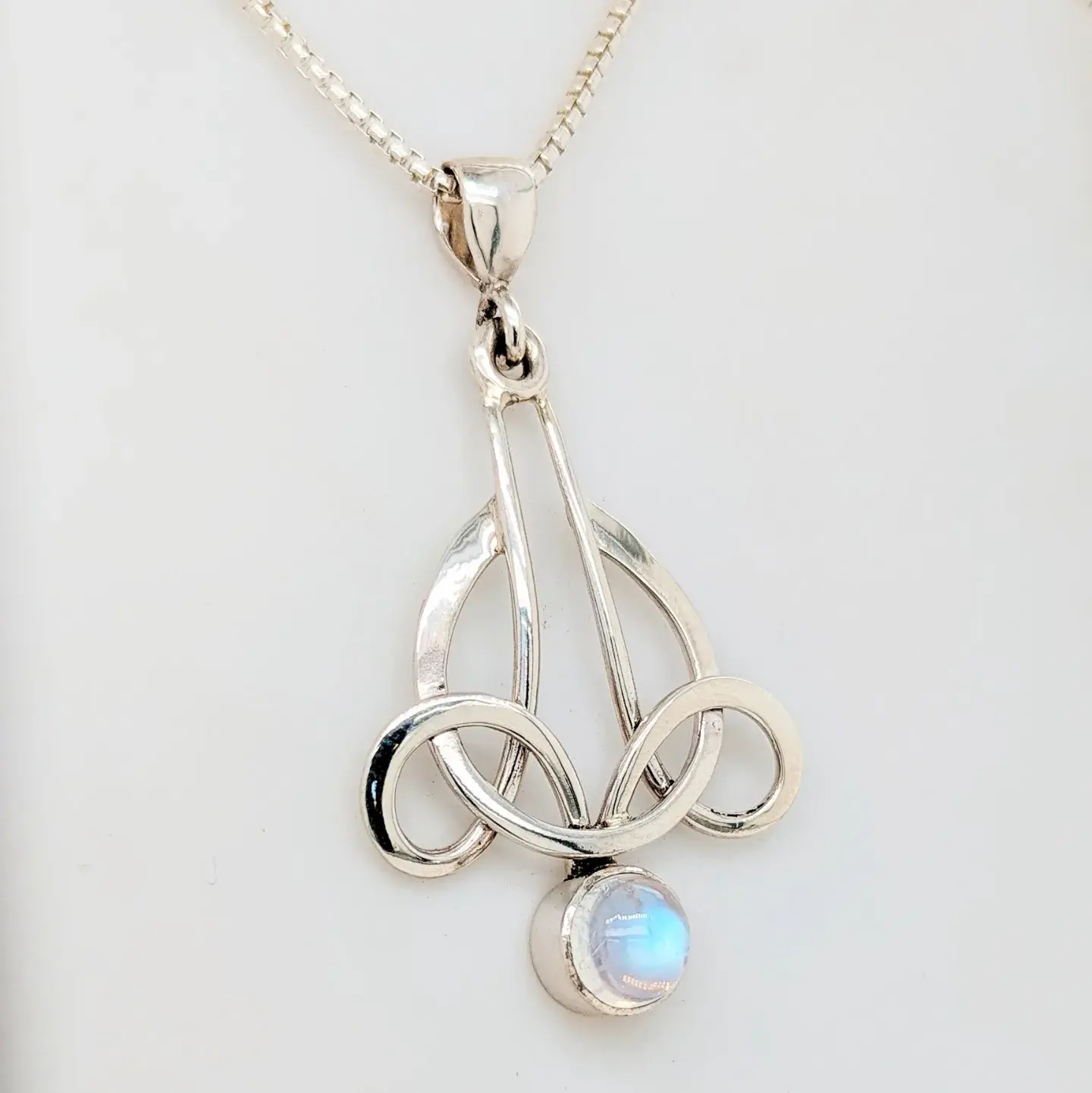 Elegant Hand Forged Moonstone Necklace - Silver Bonsai Gallery