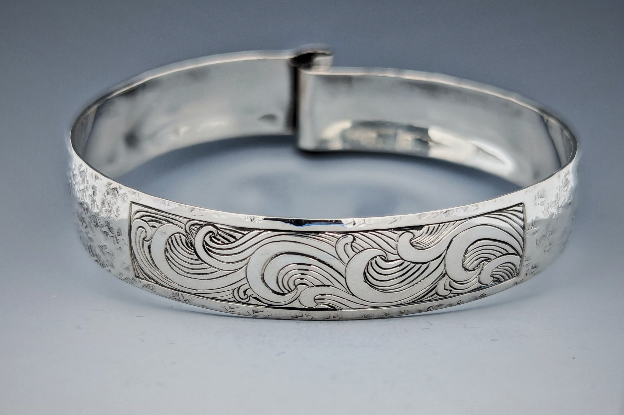 Wave Scroll Window Scroll Bracelet, 13mm - Silver Bonsai Gallery
