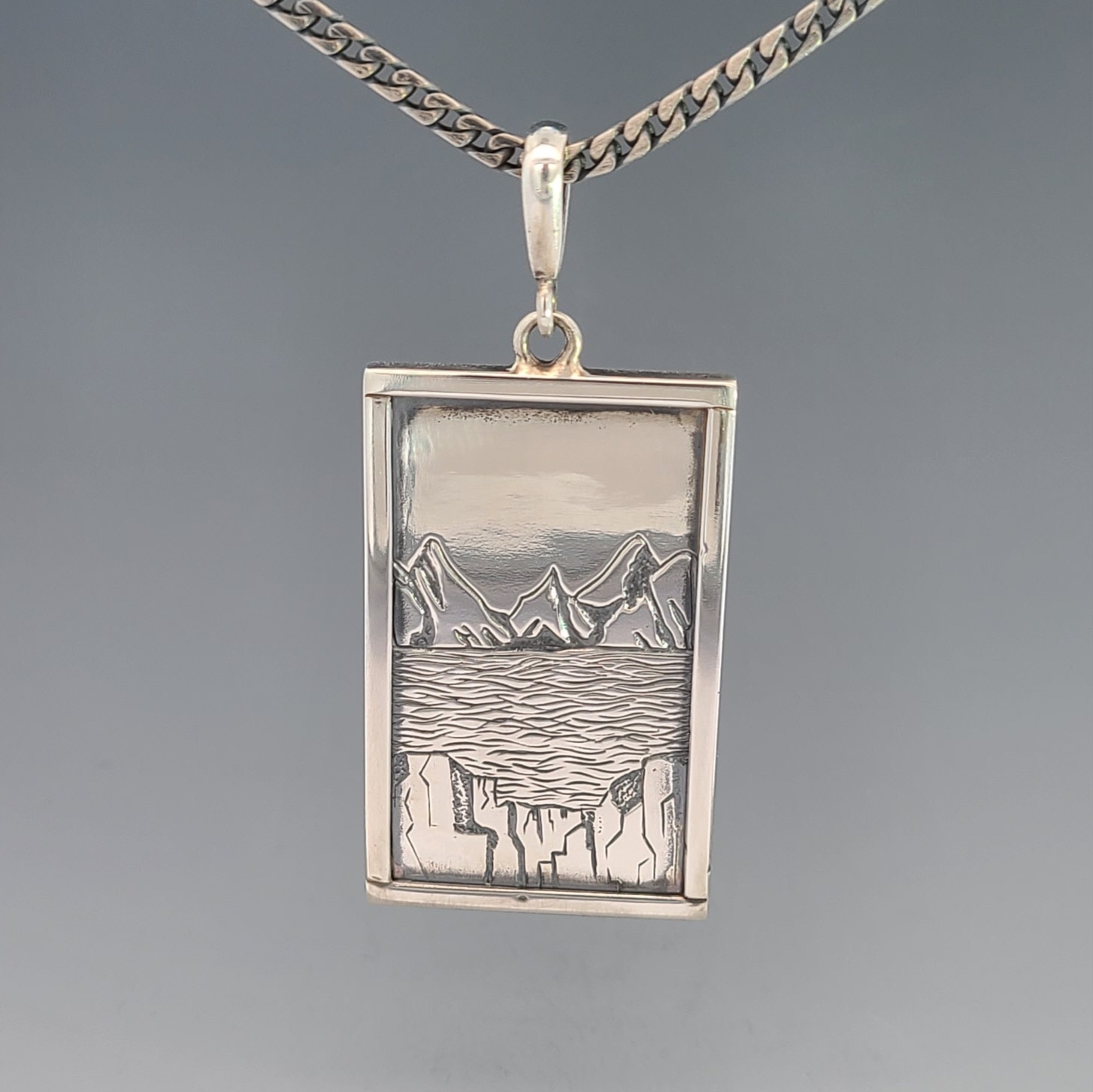 Mountain Lake Horizon Relic Necklace - Silver Bonsai Gallery