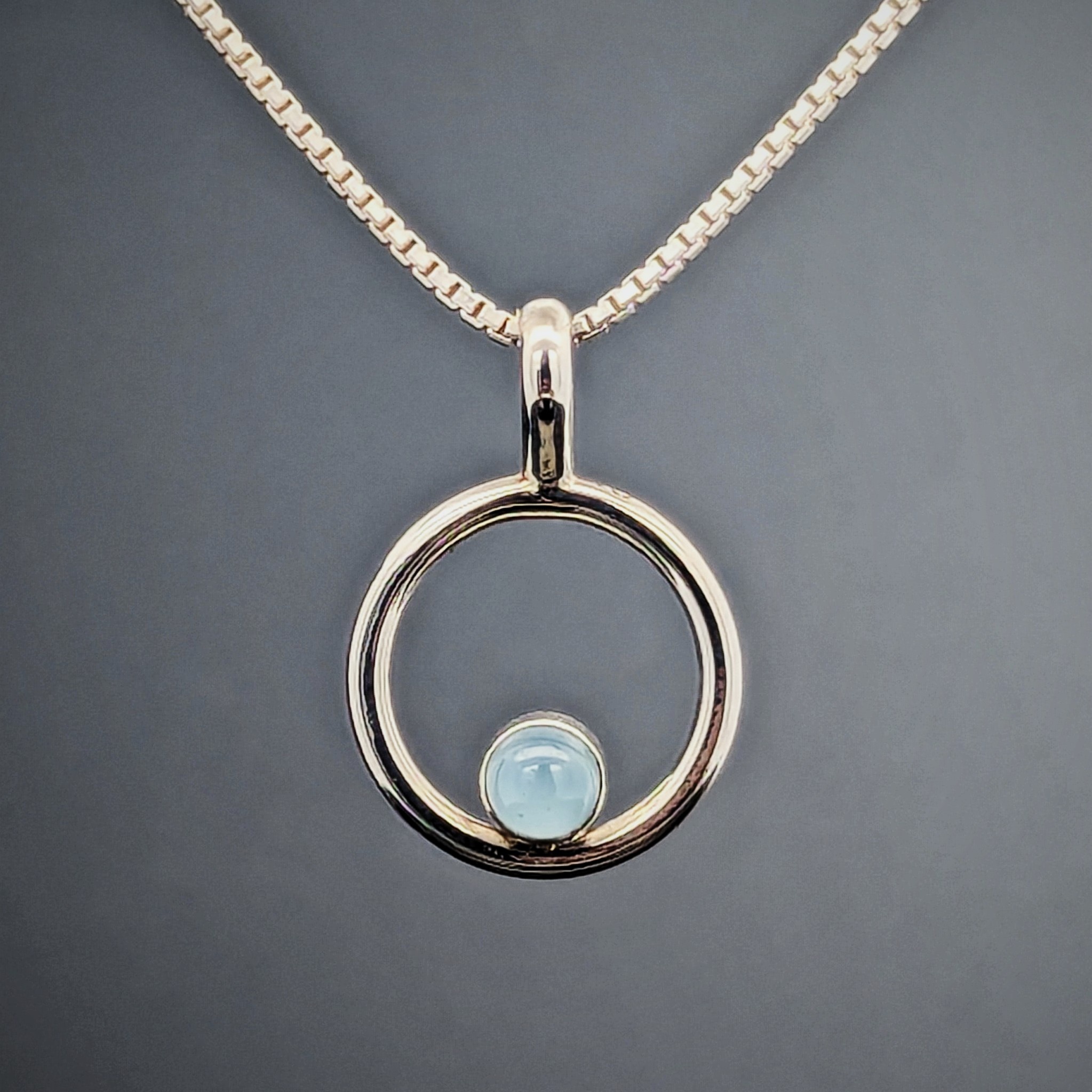 Micro Aqua Circle Pendant - Silver Bonsai Gallery