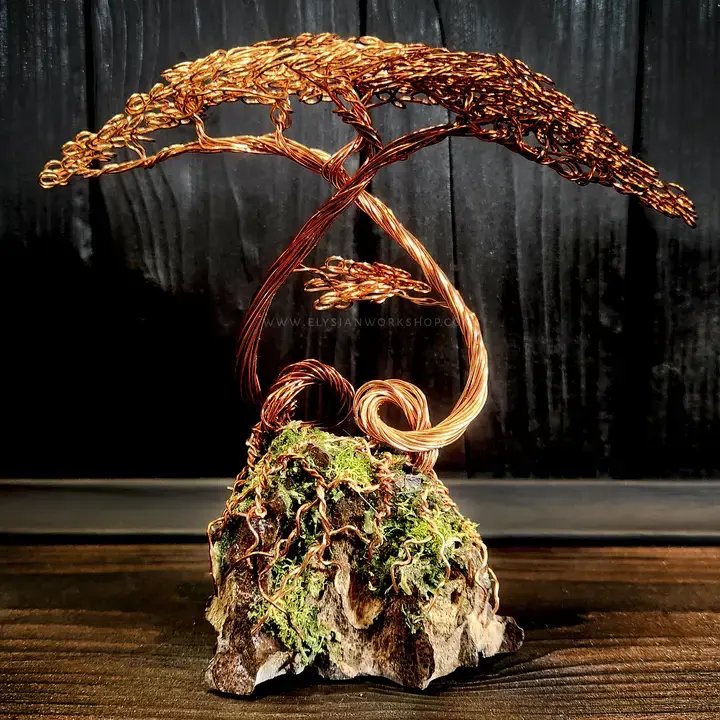 Twin Bonsai Tree Copper Wire Tree On Ohko Dragon Stone - Silver Bonsai ...